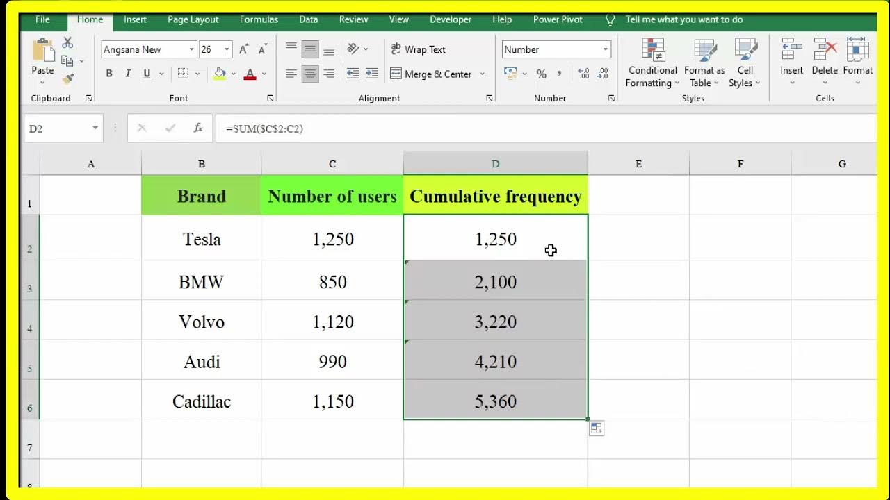 Excel: cumulative freq. - YouTube