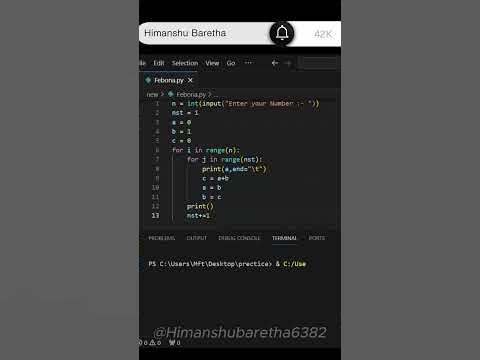 Part:-06 || Fibonacci Triangular Pattern By Python ||@himanshubaretha6382 #codingpatterns# ...