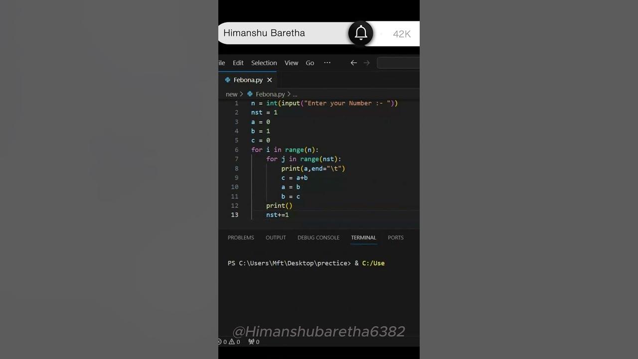 Part:-06 || Fibonacci Triangular Pattern By Python ||@himanshubaretha1 #codingpatterns# ...