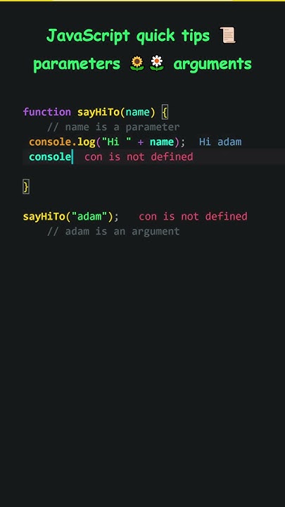 JavaScript quick tips 📜 parameters 🌻🌼 arguments | JavaScript functions - YouTube