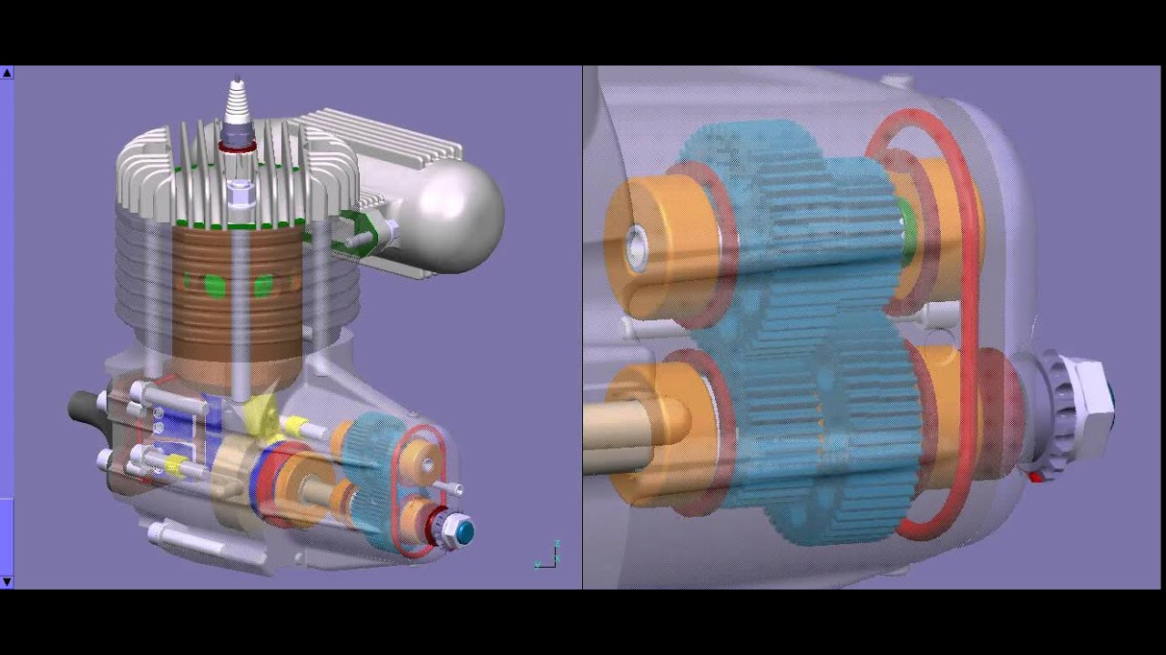 RC engine with an integrated 2.5:1 reduction gear ratio. - YouTube