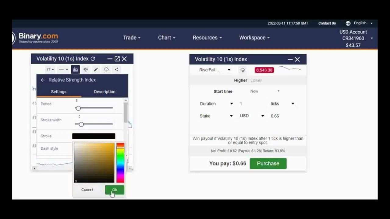 How to use RSI Indicator in binary.com/Deriv.com rise fall strategy 2023 1 tick strategy - YouTube