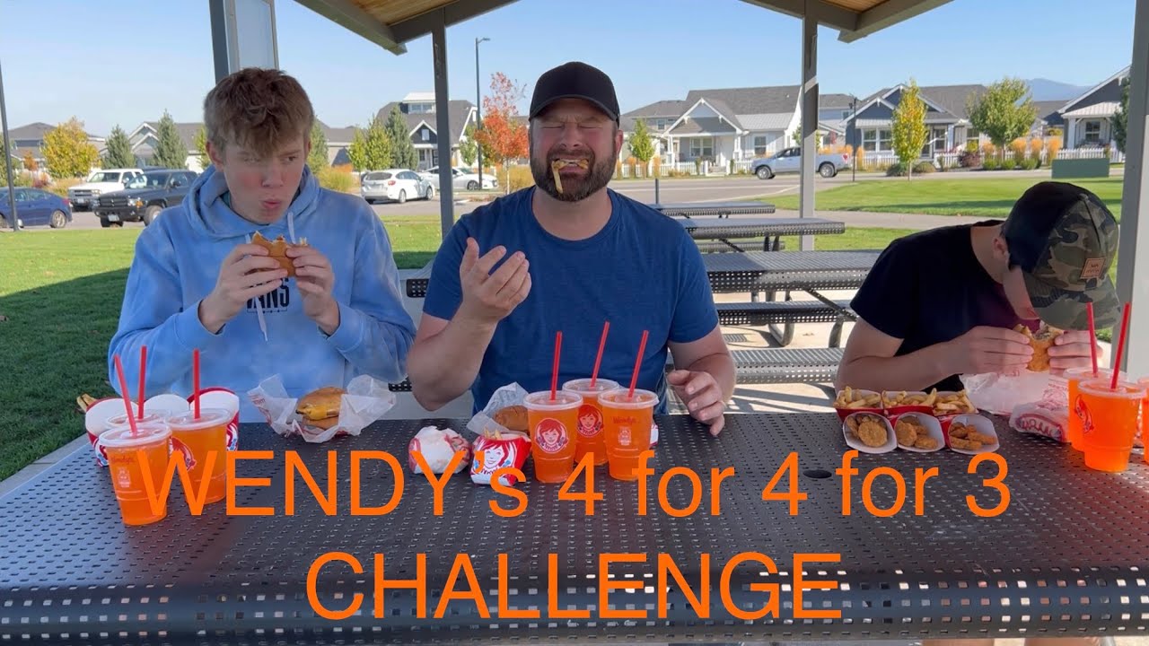 WENDY’s 4 for 4 for 3 CHALLENGE! 🥤🍟🍗🍔 #foodchallenge #familytime # ...