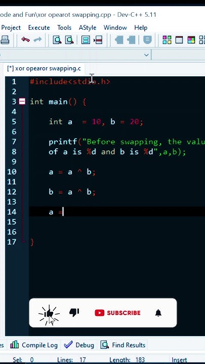 Swap Two Numbers Using Bitwise Xor Operator Cprogramming Shorts Swaptwonumbers