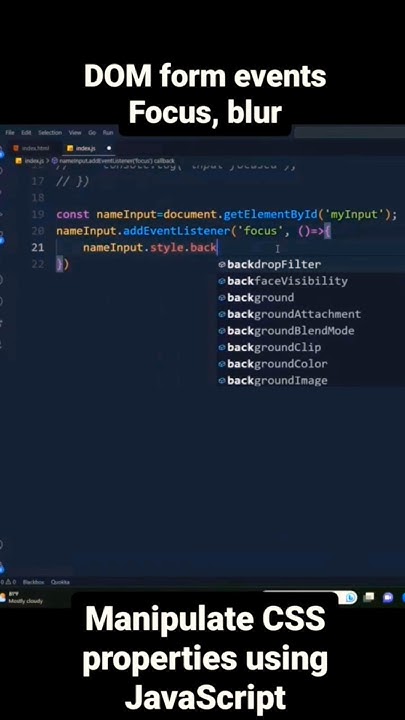 DOM Form Event.. Manipulate CSS Properties using JavaScript - YouTube