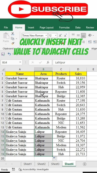 Quickly Insert Same Value to Adjacent Cells with this trick 👍 #shorts #excelshorts #excelhack# ...