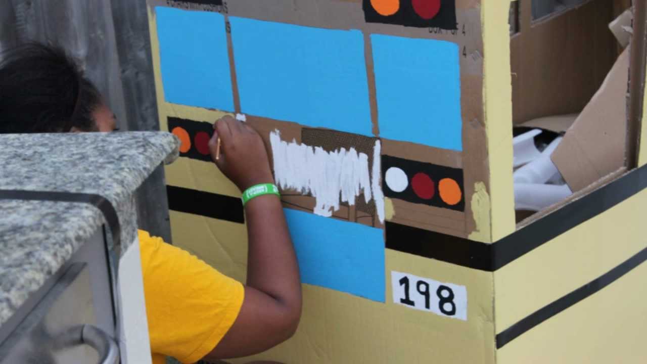 Cardboard School Bus McDonalds Drive Thru - YouTube