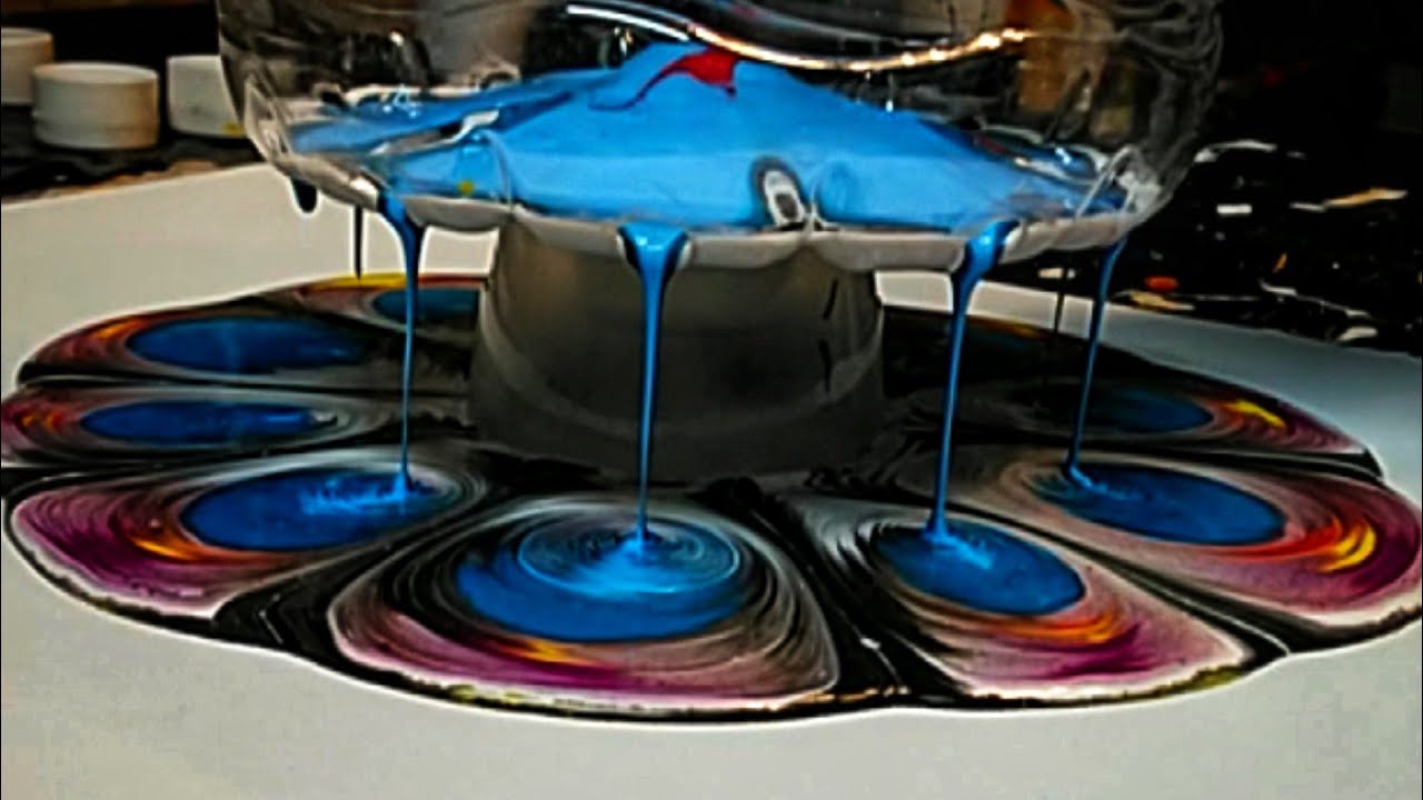 Fluid painting bottle with 10 holes on large canvas getting cells ...