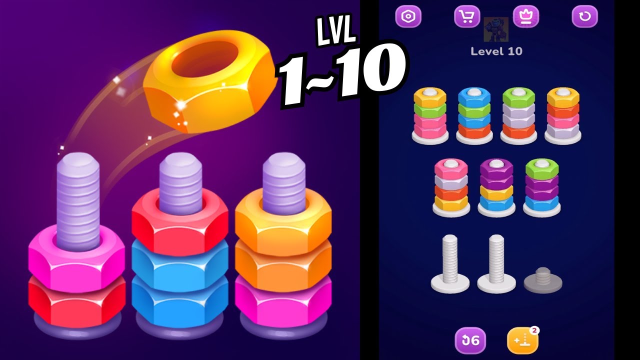 🏅 NUT SORT 🤪 Level 1~10 🧩 Gameplay Walkthrough - YouTube