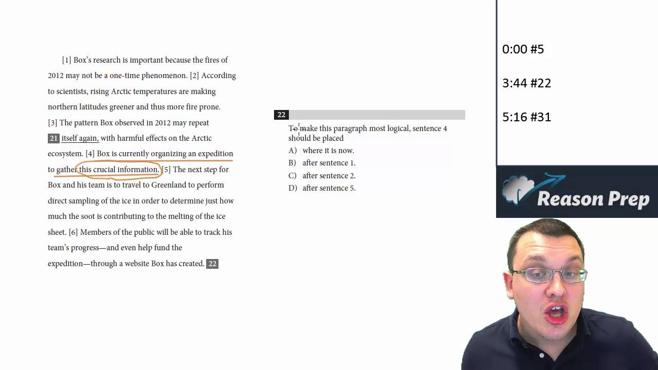 #40 - Sentence Placement, New SAT Writing - YouTube