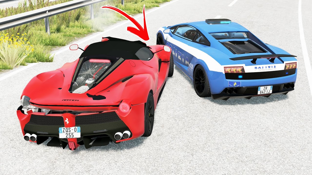 Ferrari LaFerrari Wrecked in Police Chase - BeamNG drive - YouTube