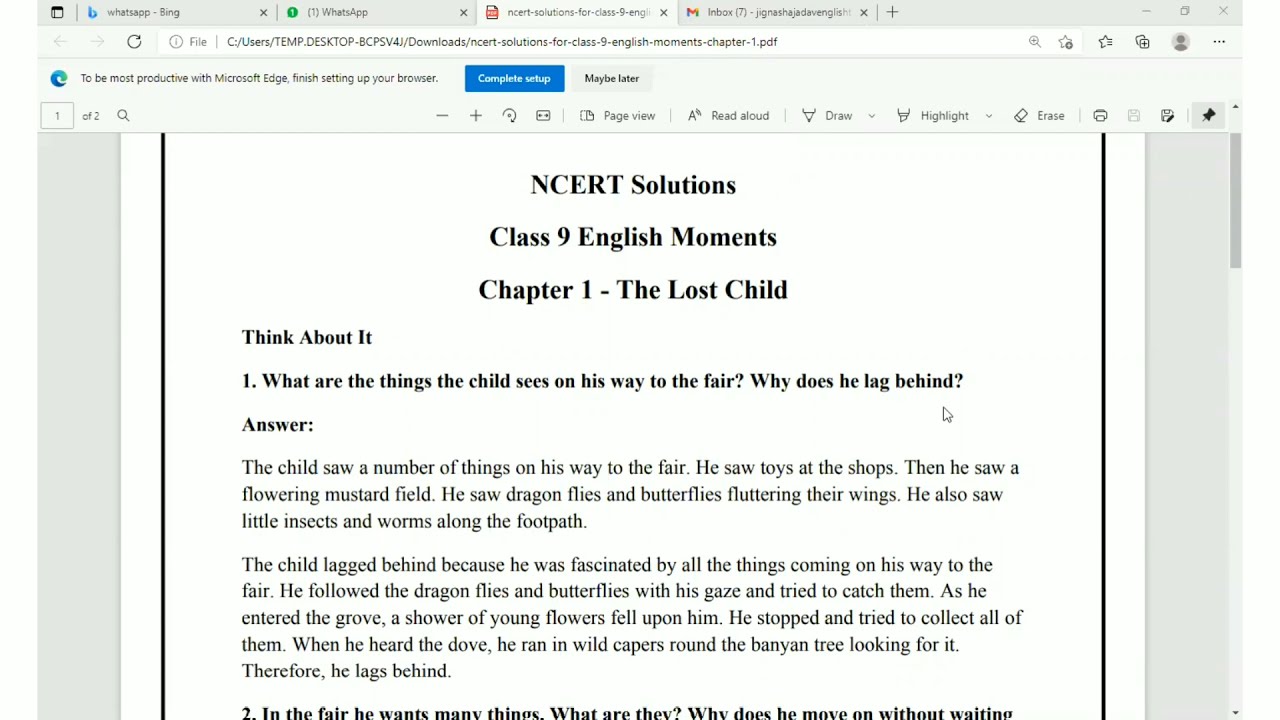 The Lost Child | Ncert Solutions | Class 9 | Chp 1 | English | Movement ...