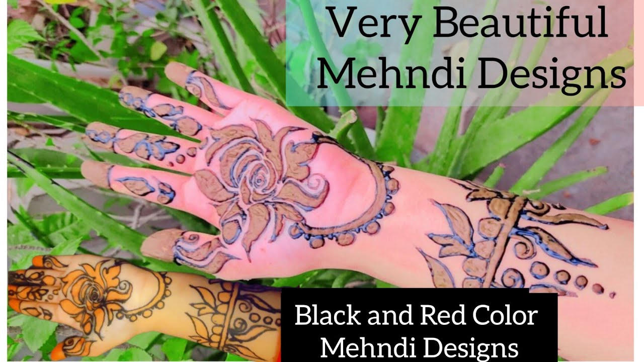 Most Beautiful Black and Red Color Mehndi Designs। Outline Mehndi ...