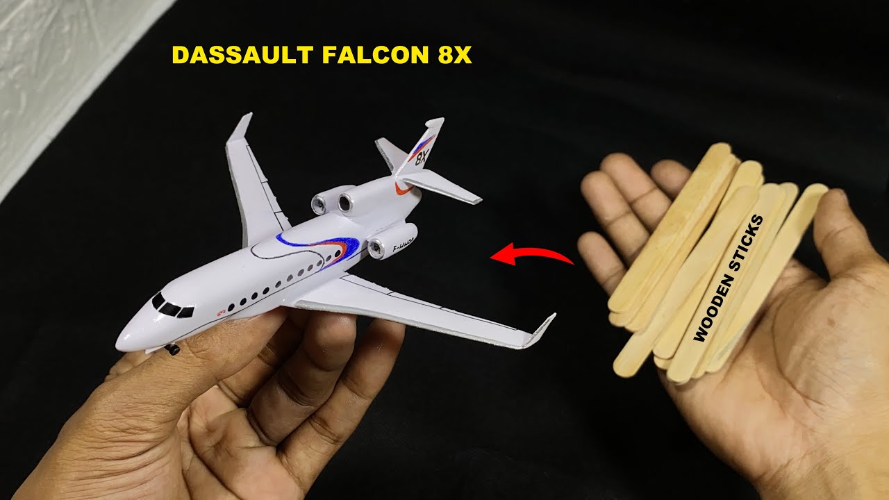 making a model plane | Dassault falcon 8X just from wooden sticks - YouTube