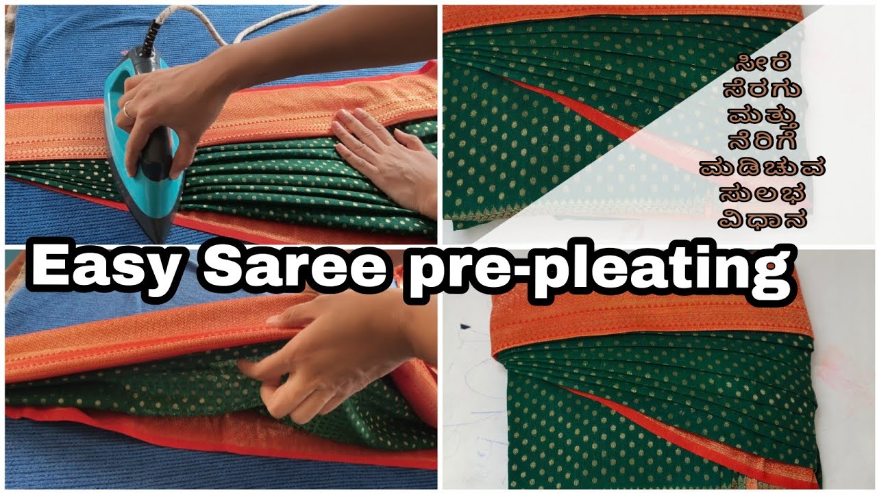 saree pre-pleating & box folding full video | silk saree pre pleating ...
