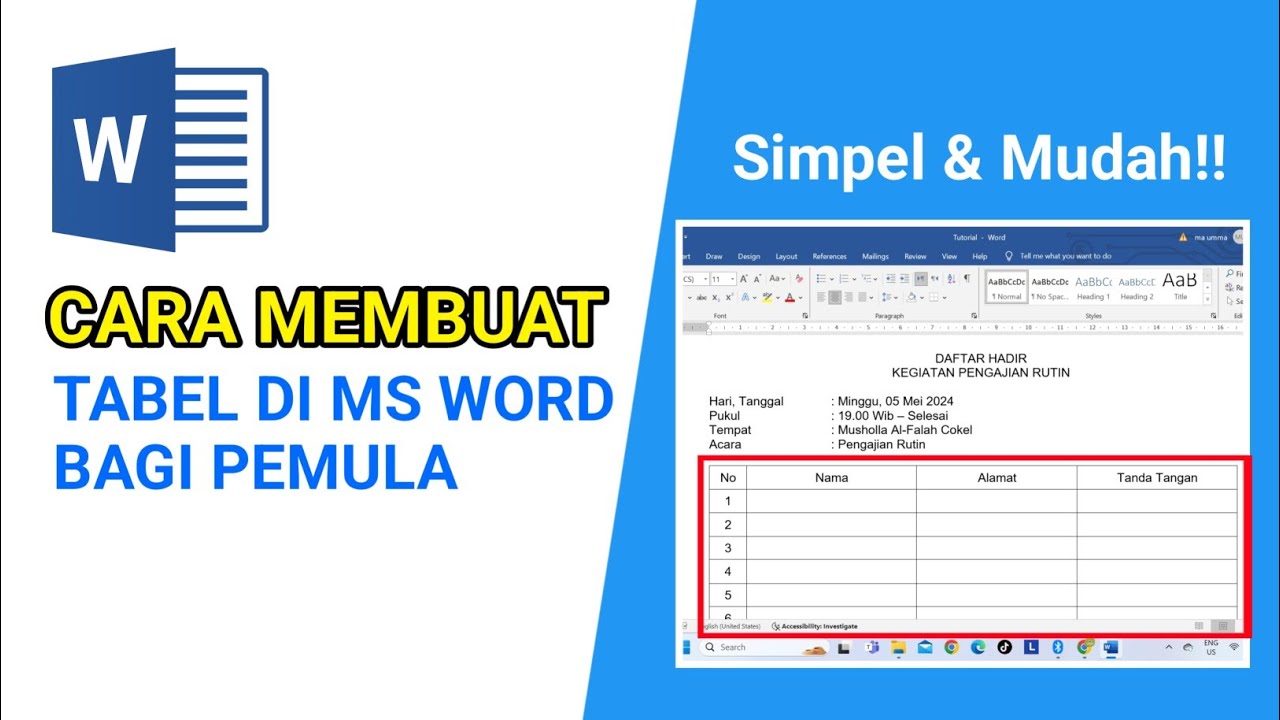 Cara Membuat Tabel Di Word | #Tutorial Word Pemula - YouTube