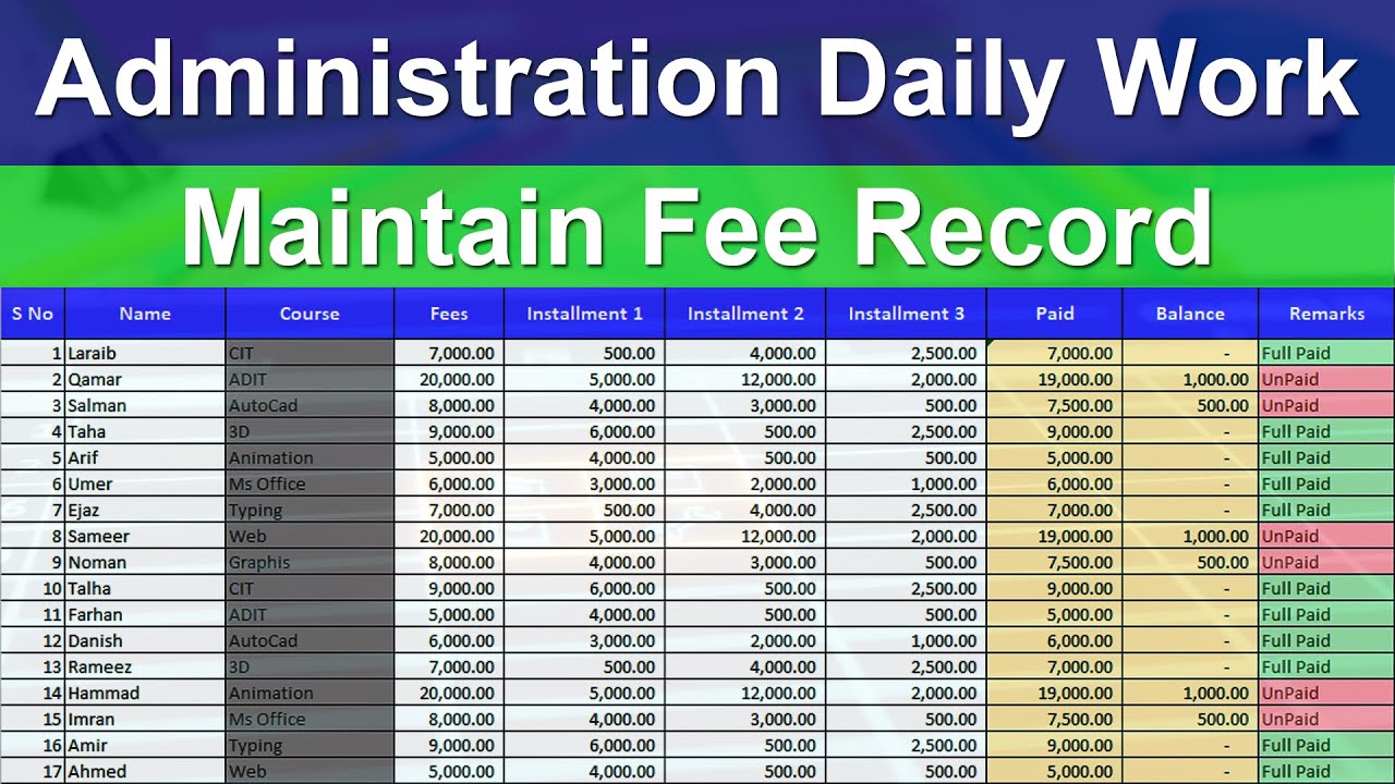Administrative Work in Excel | Administration Daily Work with Excel ...