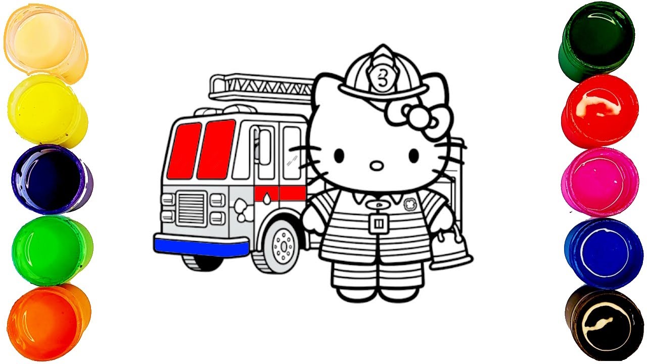 Hello Kitty with a Fire Truck, Coloring for Kids and Toddlers - YouTube