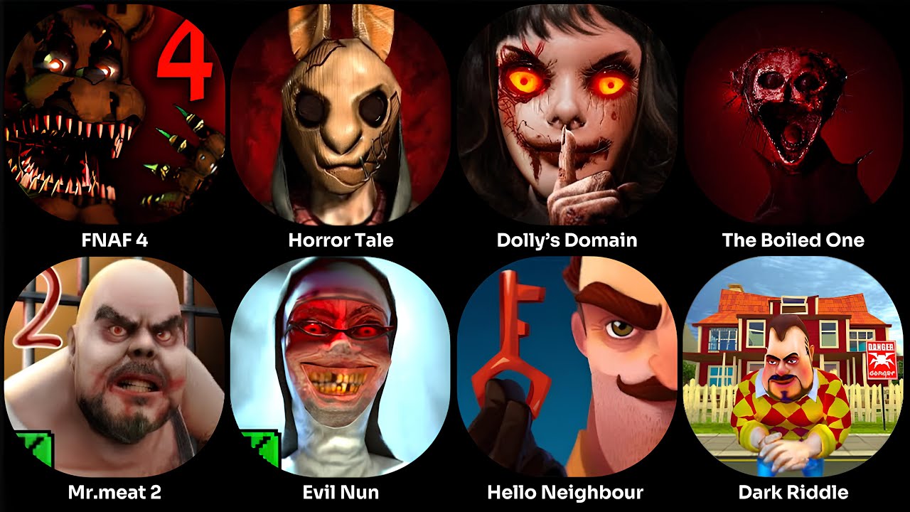 Hello Neighbour,FNAF 4,Dark Riddle,Mr.Meat 2,Evil Nun - YouTube