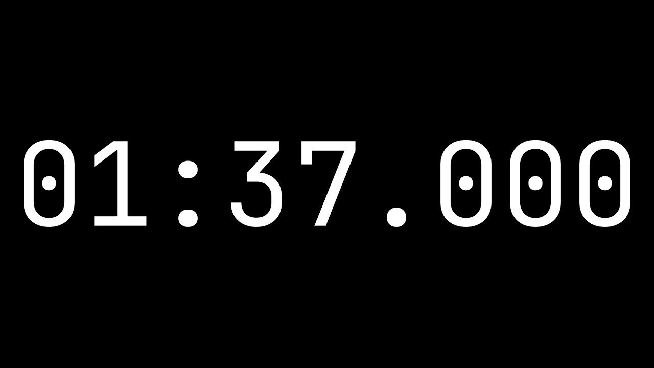 Countdown timer 1 minute, 37 seconds [01:37.000] - White on black with milliseconds - YouTube