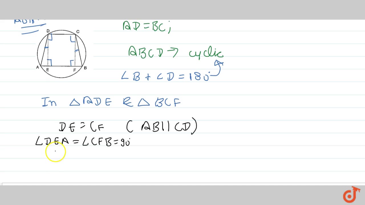 If two non-parallel sides of a trapezium are equal; it is cyclic. - YouTube