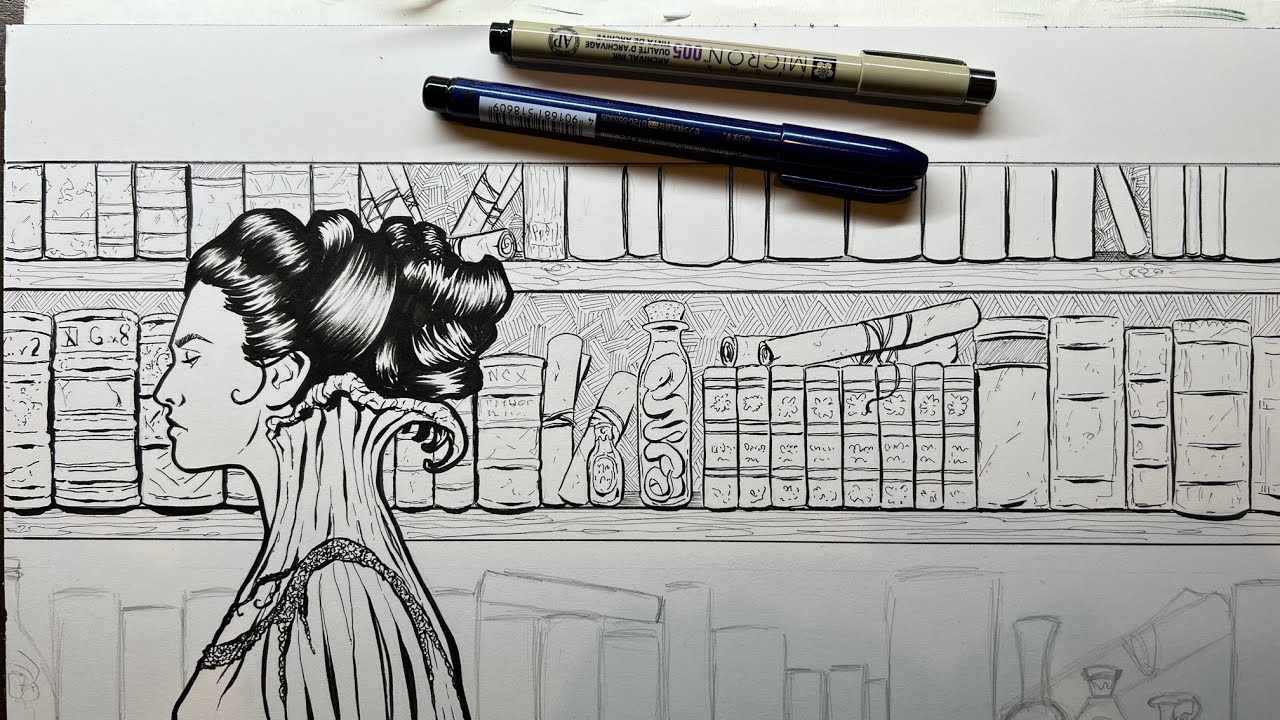 Inking My "Gothic Vampire" painting... - YouTube