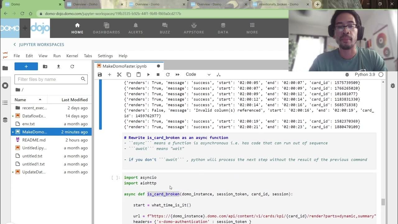 Domo + Python - Which cards on my dashboard don't render? - Make your code faster with asyncio ...