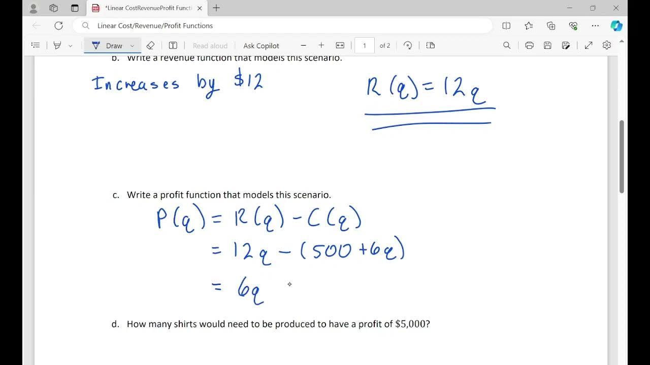 Linear Cost/Revenue/Profit Functions - YouTube
