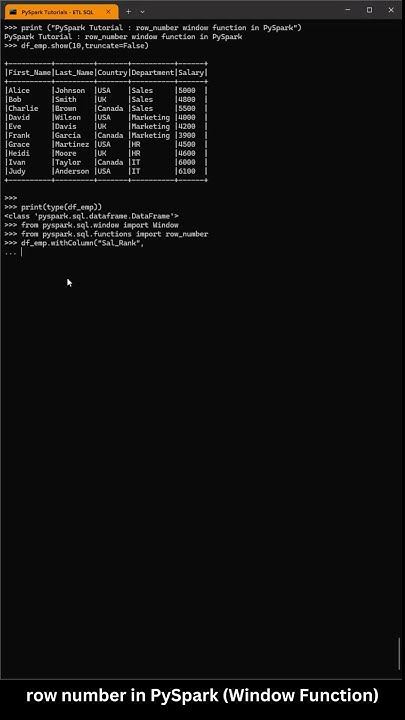 PySpark row number window function - 002 #pyspark - YouTube