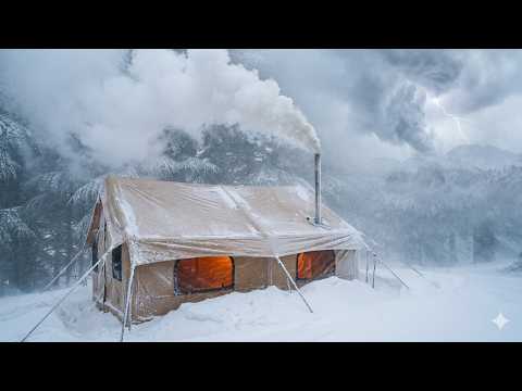 Cozy Hot Tent in an Extreme Blizzard | Solo Winter Camping Sleep Ambiance