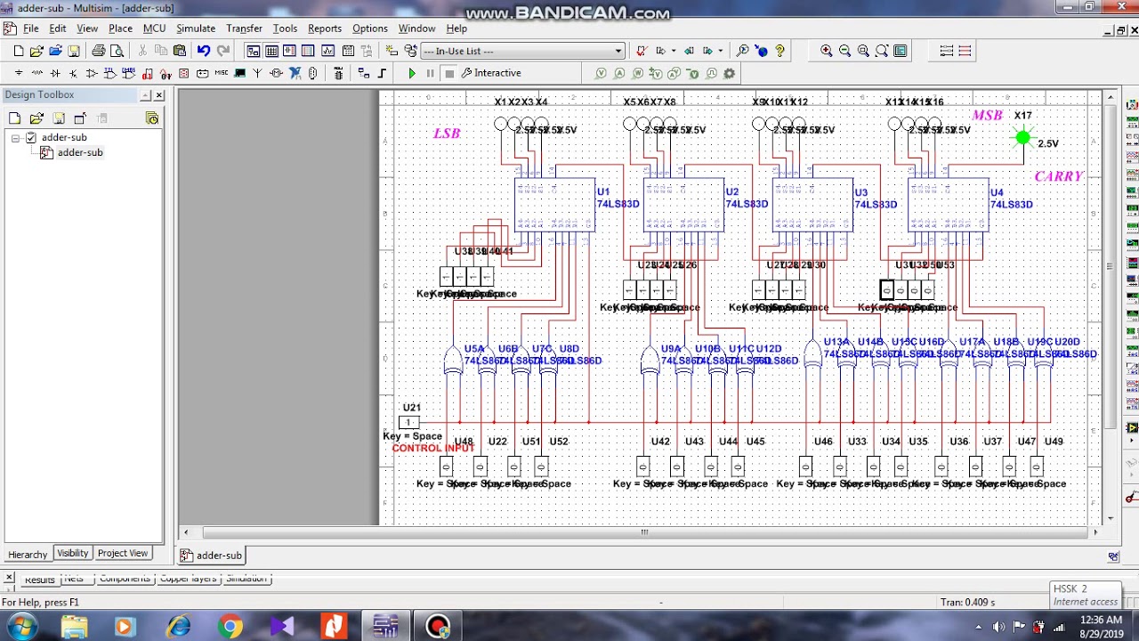 16 bit adder cum sub simulation using multisim - YouTube