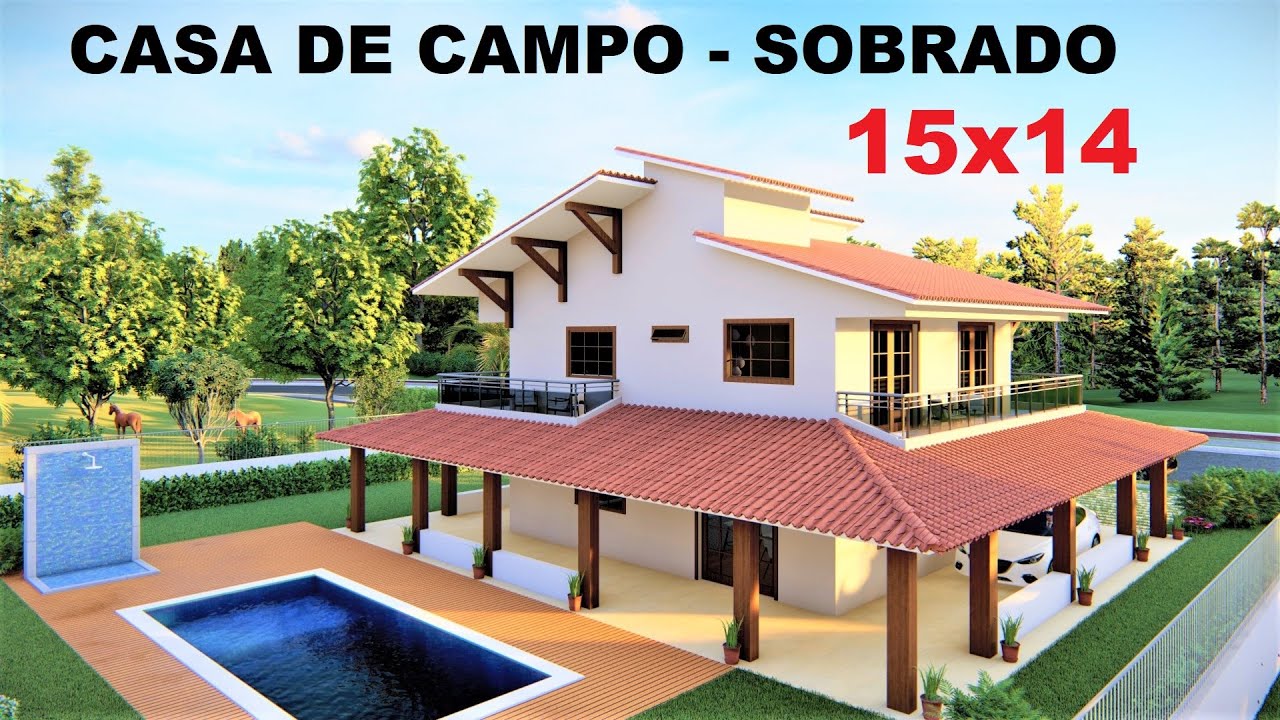 CASA DE CAMPO - SOBRADO 15x14 - Compre o Projeto na Descrição - P343 ...