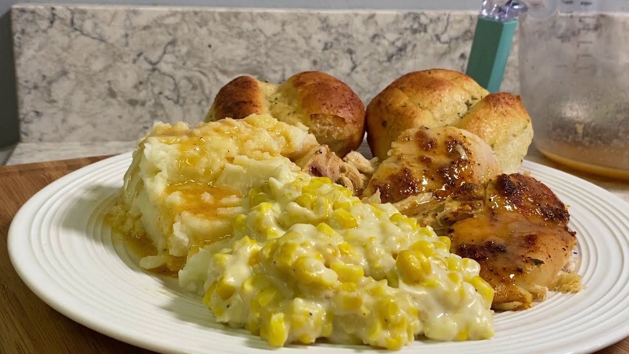 Succulent Chicken Mashed Potato's Fresh Creamed Corn Dinner Rolls - YouTube