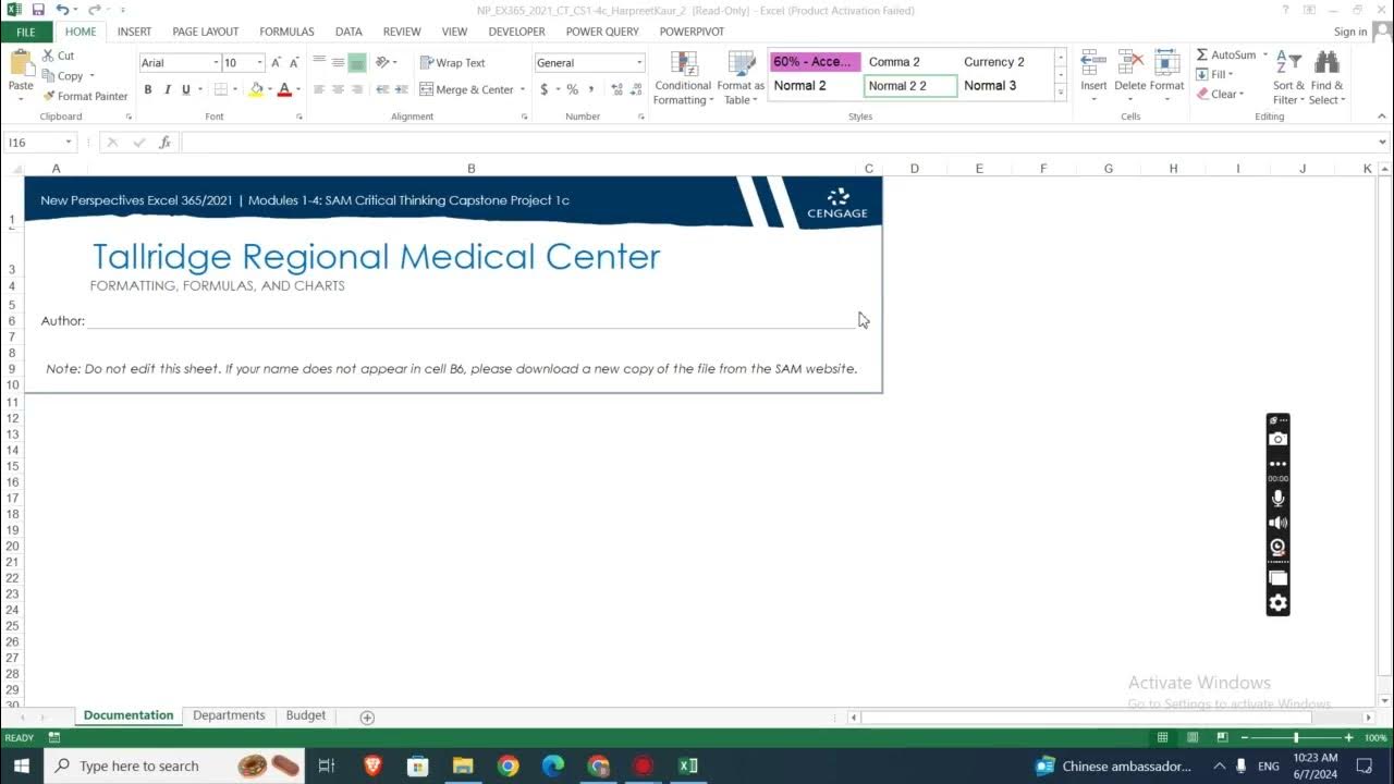 Excel Modules 1-4 SAM Critical Thinking Capstone Project 1c Tallridge ...