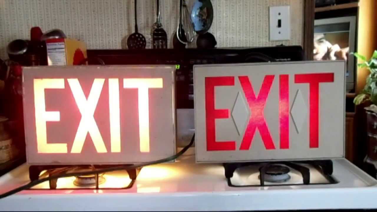 Prescolite Exit Signs: Incandescent vs. Fluorescent - YouTube