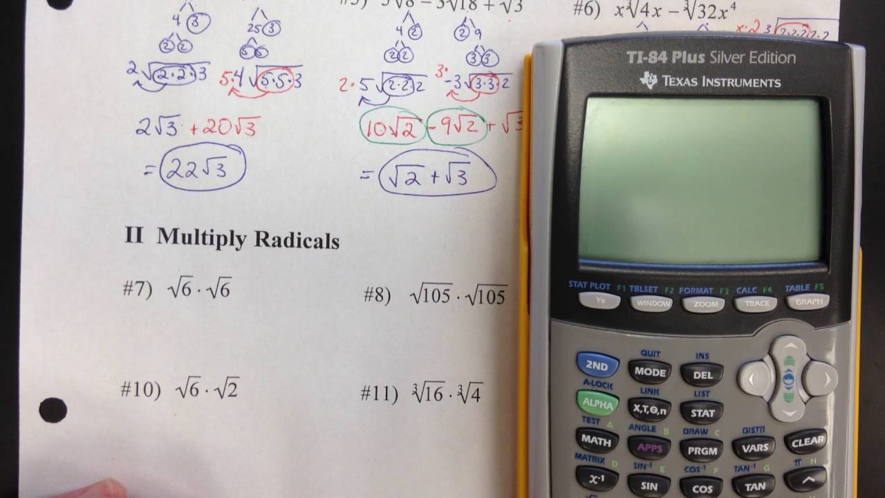 Algebra 2 Notes 3-4 Radical Arithmetic Part 1 - YouTube