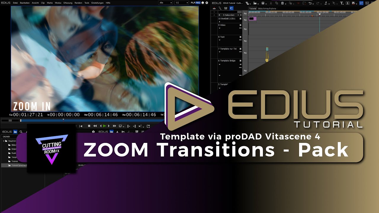 EDIUS - Cutting Room FX / ZOOM Transitions via proDAD Vitascene 4 - YouTube