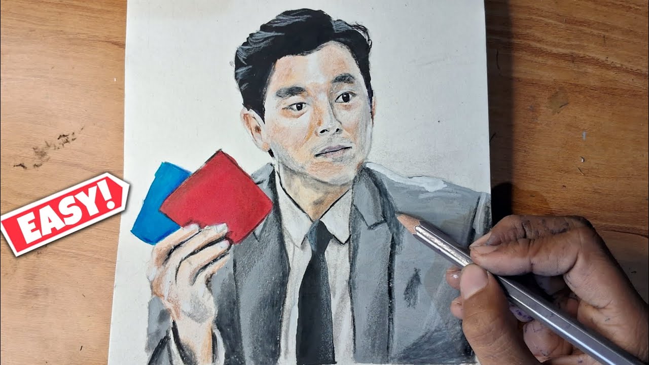 Drawing Realistic SALESMAN From SQUIDGAME With Ddakji Easy - YouTube