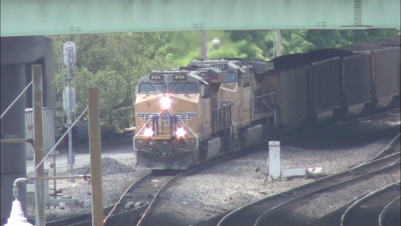 UP #8134 leads EB Loaded AEPX Coal Train with C44ACM DPU. Kansas City, MO 6/19/21 - YouTube