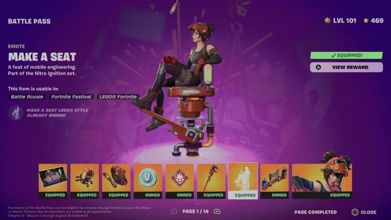 How to Unlock Make a Seat Emote in Fortnite | Battle Pass Rewards Page ...