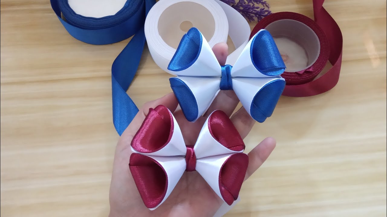 How to Make Beautiful Two Colour Satin Ribbon Bow - YouTube