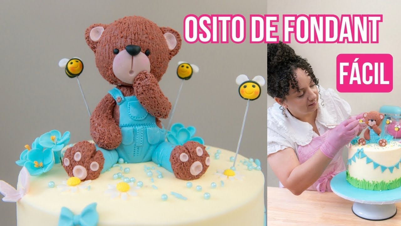 Cómo modelar un OSITO DE FONDANT (textura peluche + overol) | Tutorial ...