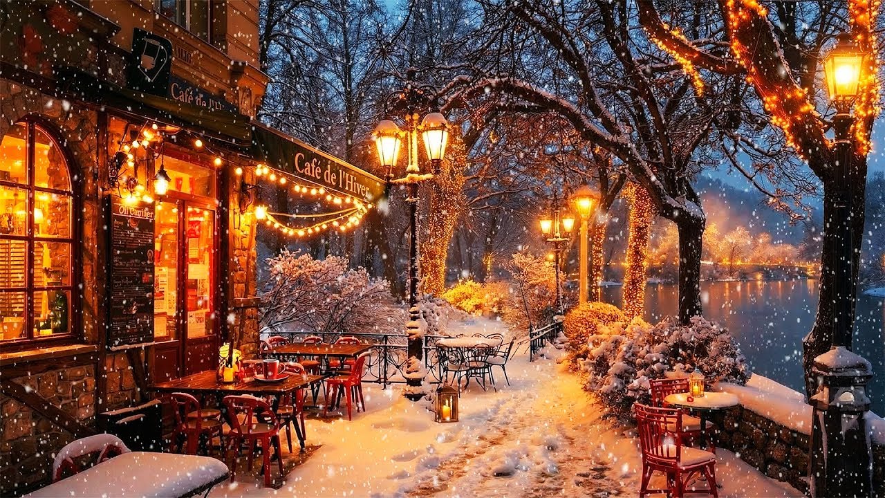 Warm Snowy Café Vibes ☕ Gentle Jazz Sounds for a Calm Winter Evening ...