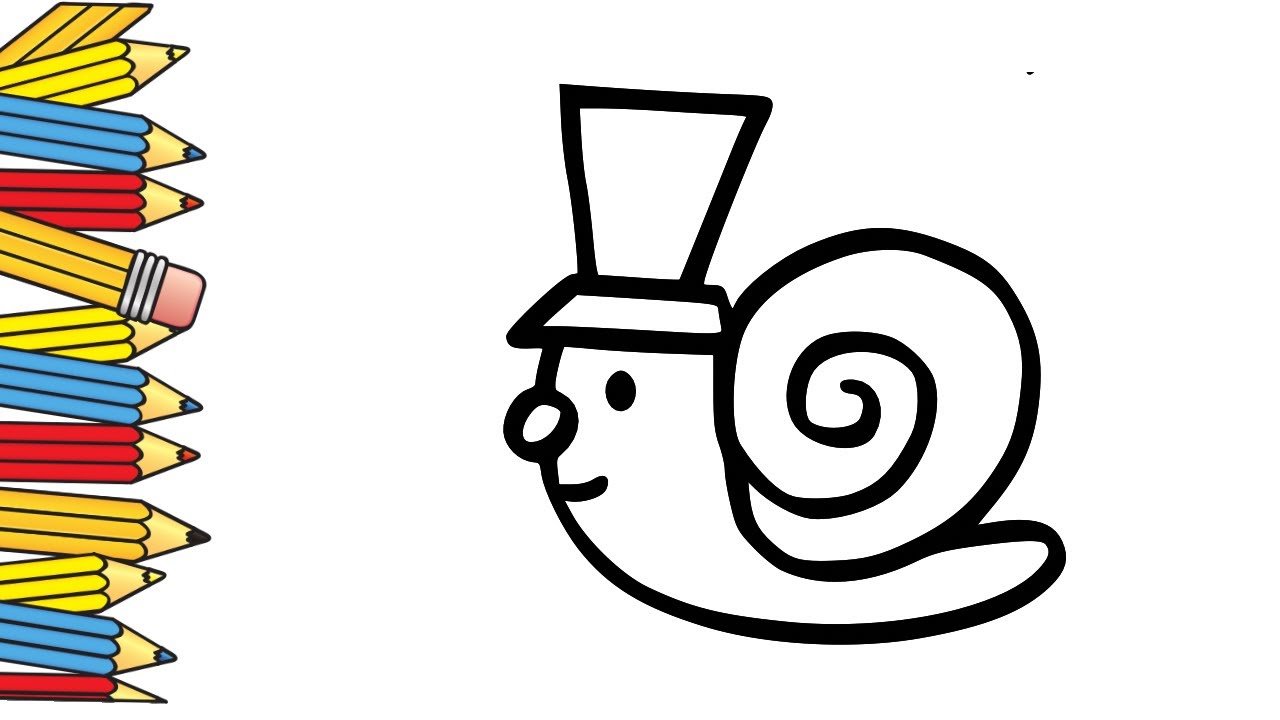 Drawing and coloring of a snail with a hat ll easy snail drawing - YouTube