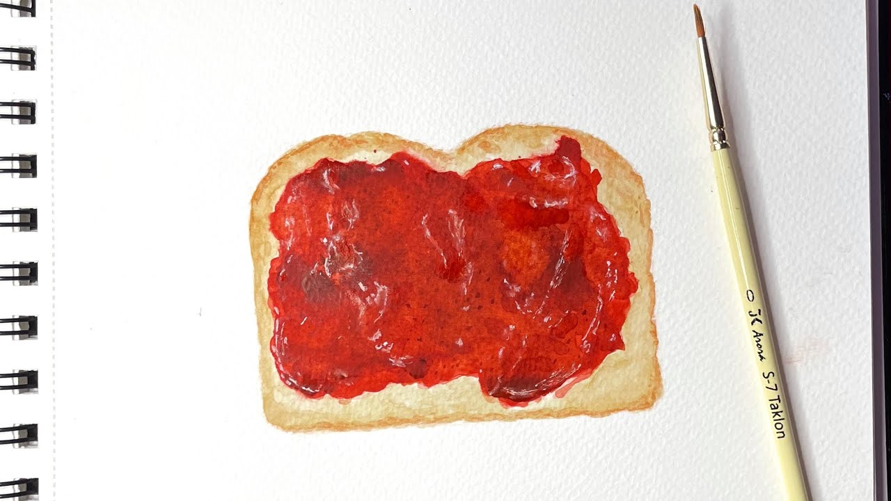 Realistic Watercolor Painting - Jam Toast Slice - YouTube