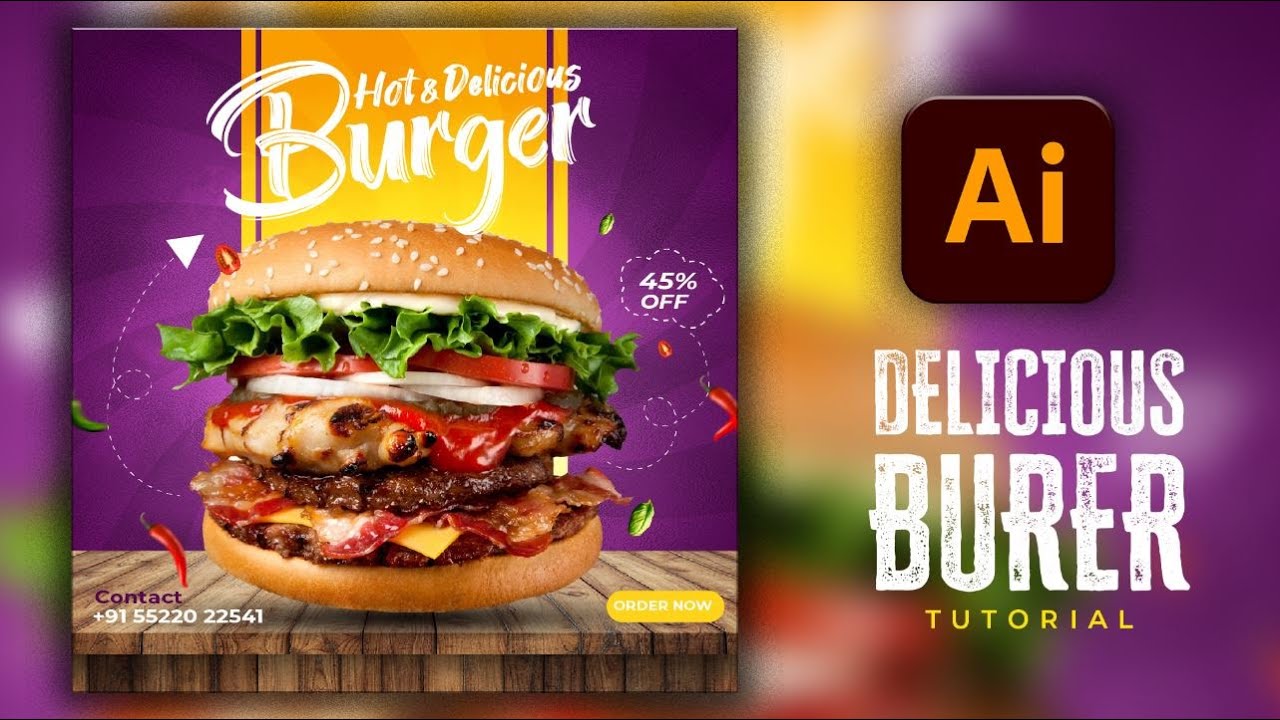 Illustrator CC Tutorial | Graphic Design | Fast Food Poster Design ...