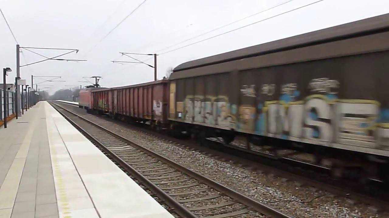 Freighttrain at Langeskov station Denmark - YouTube
