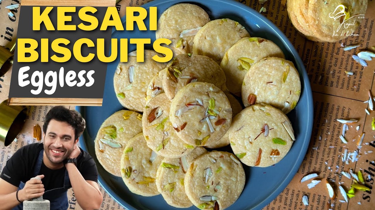 EGGLESS KESARI BISCUITS BAKERY STYLE | Kesar Badam Pista Cookies Recipe ...