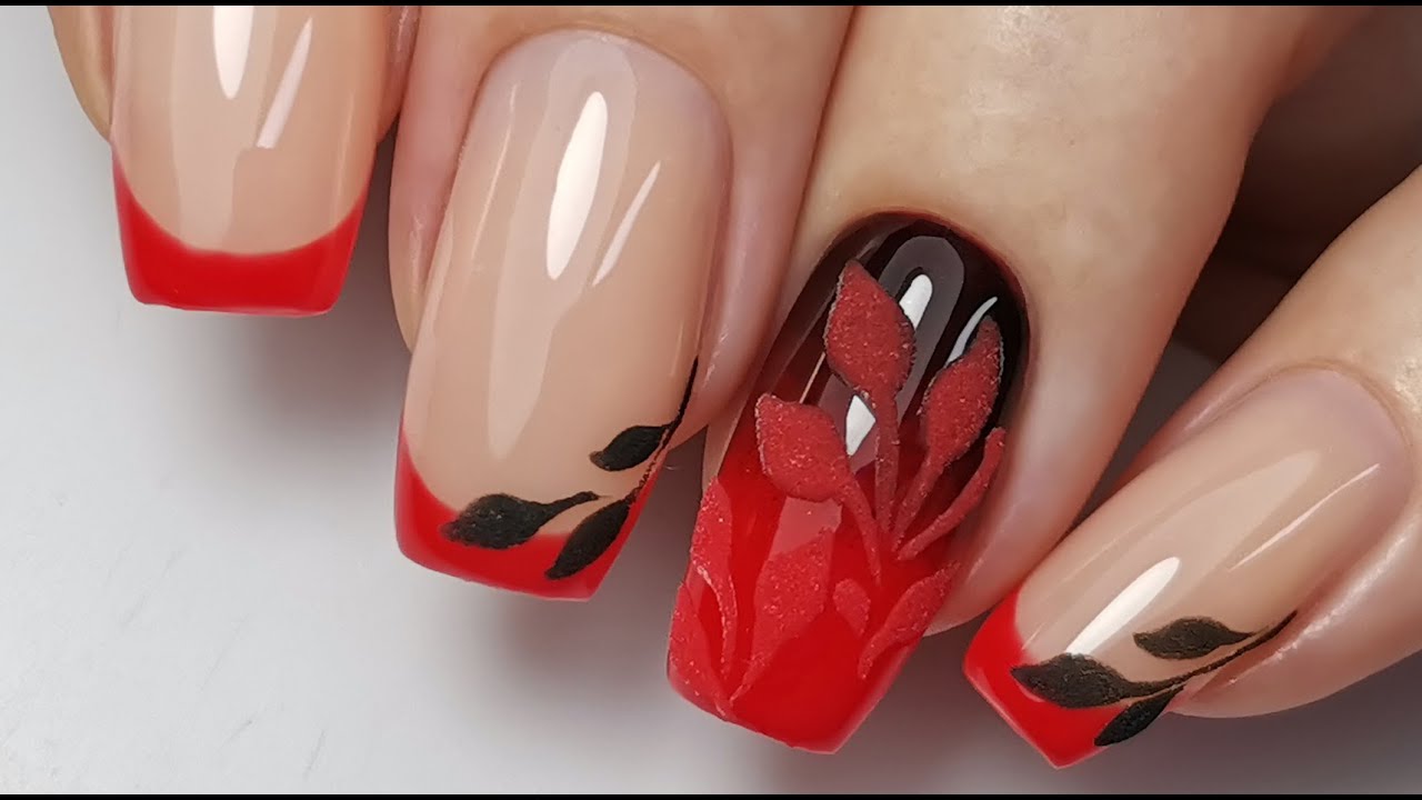 Red French Manicure / Ombre Gradient / Nail Design ideas / Ideas De Diseño De Uñas - YouTube