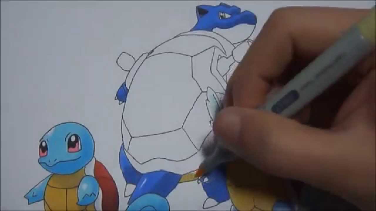 Squirtle, Wartortle and Blastoise speed draw - YouTube